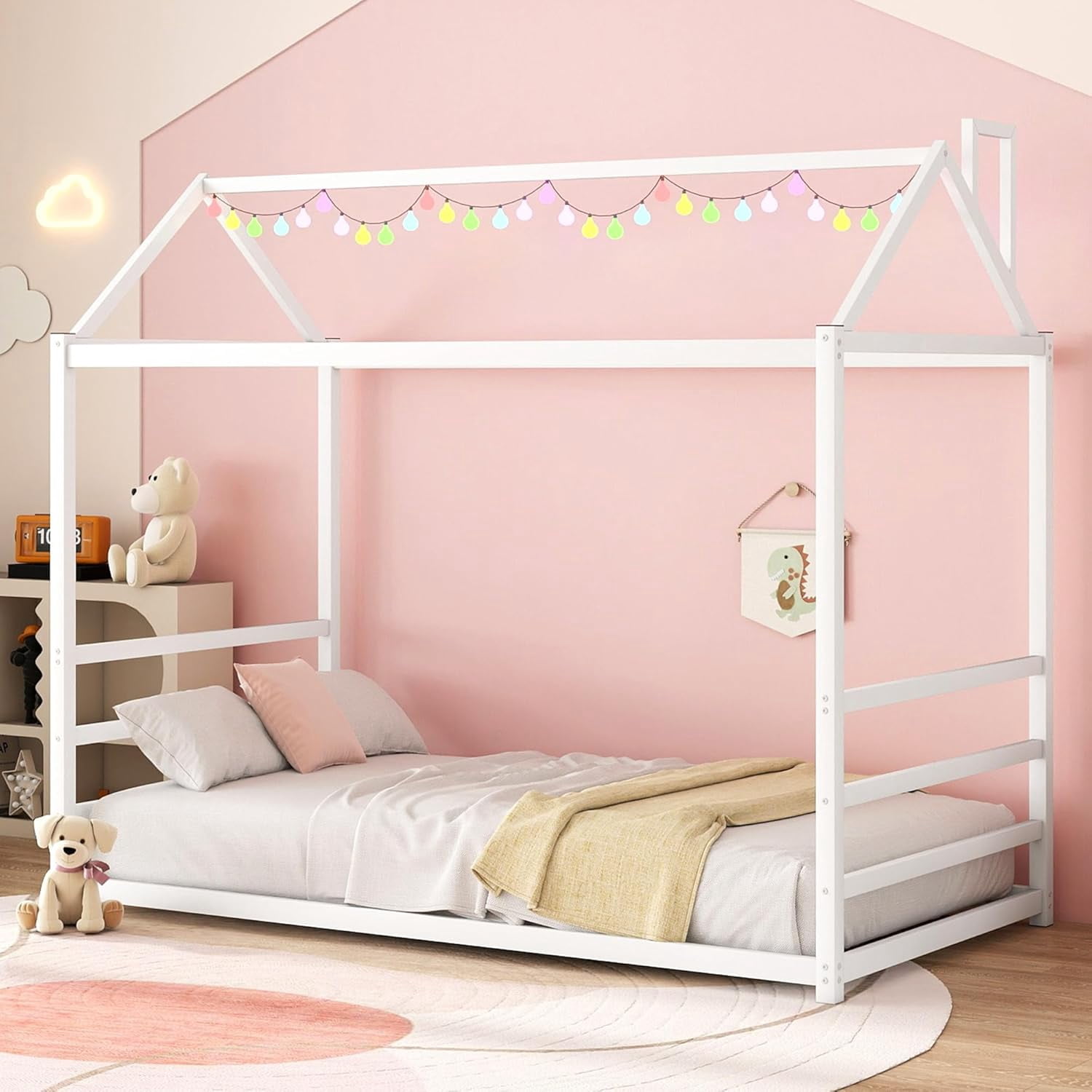 Twin Size House Floor Bed Frame with Headboard and Footboard, Twin Size ...