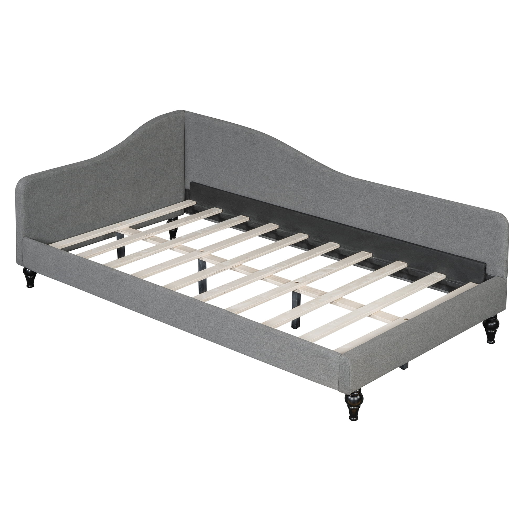 79.3" L-Shaped Twin Daybed with Solid Wood Legs - Semi-Enclosed Gray ...