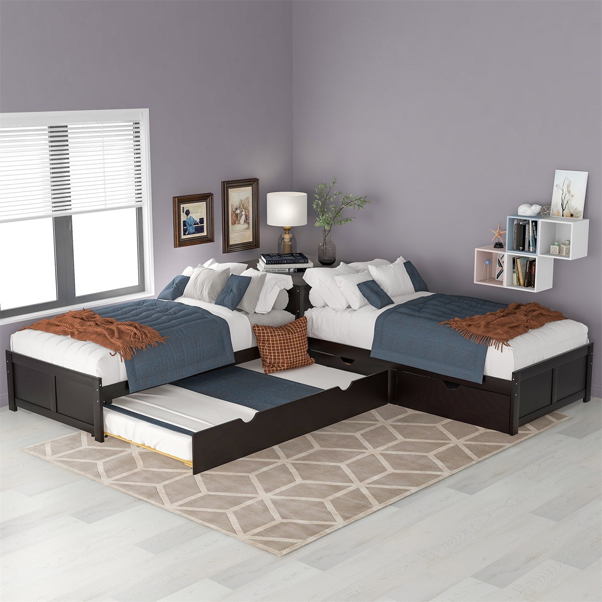L shaped twin beds with corner unit store