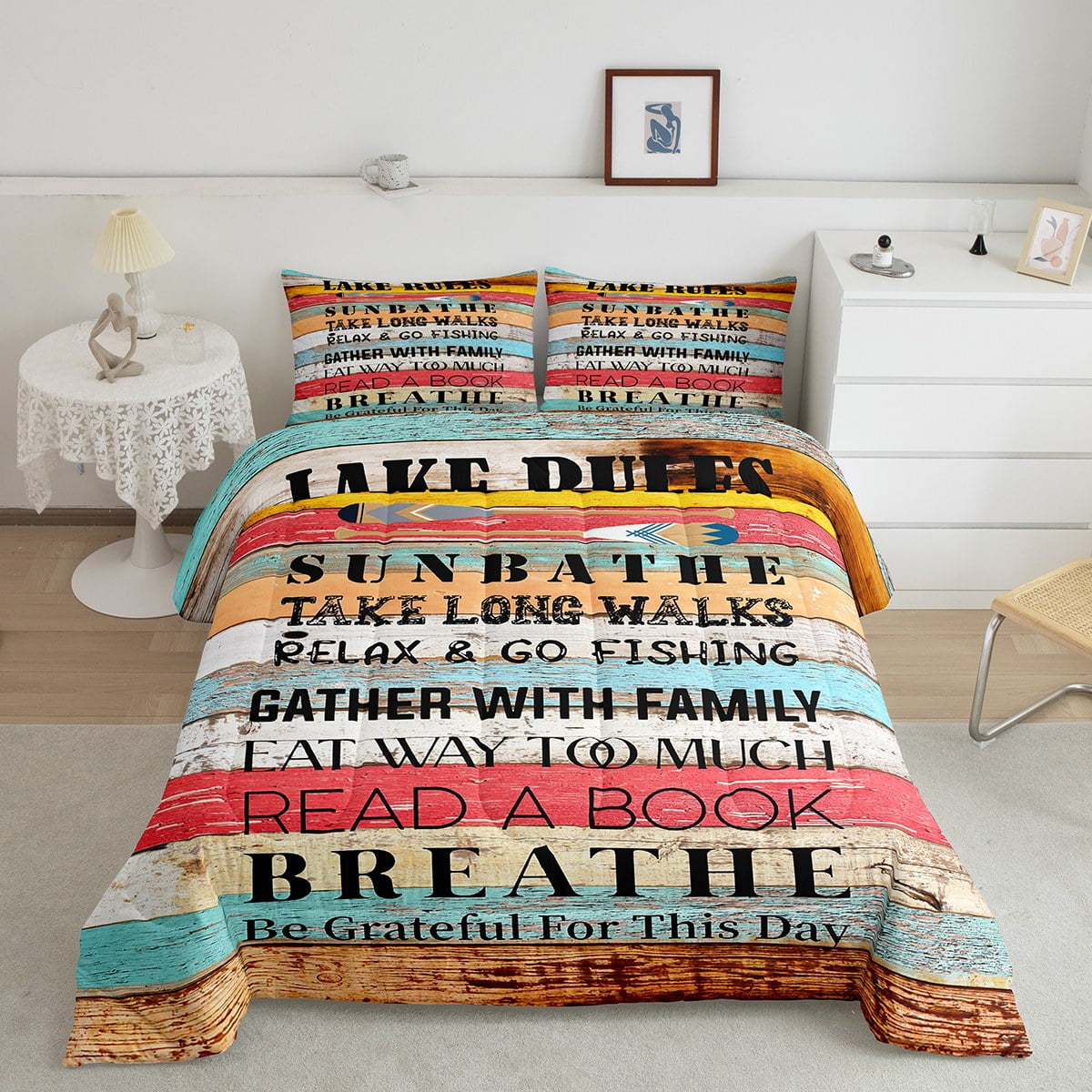 Twin Size Lake Rules Bedding Comforter Sets , Lake House Essentials ...
