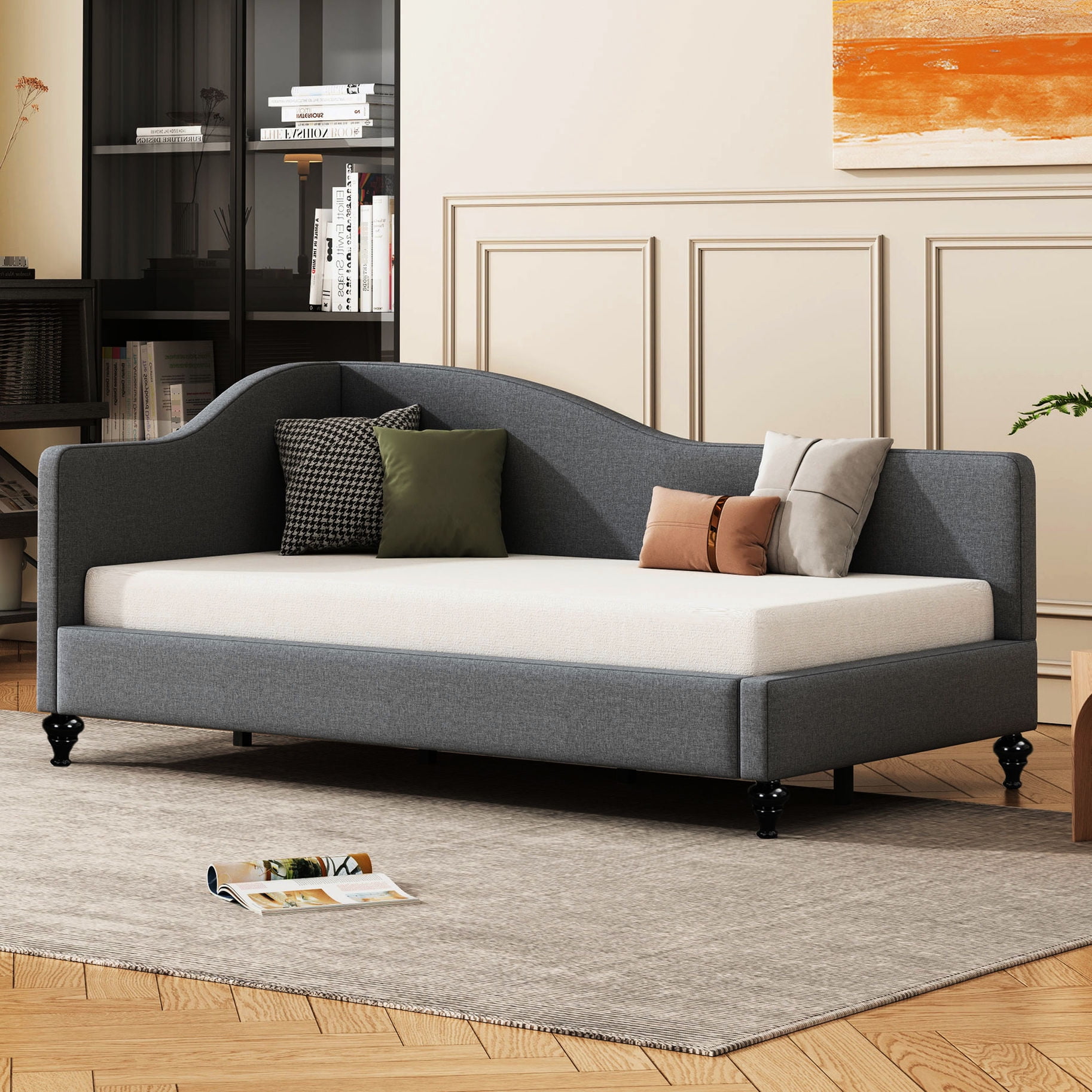 Twin Size Linen Daybed | Semi-Enclosed Design | Stable Solid Wood ...