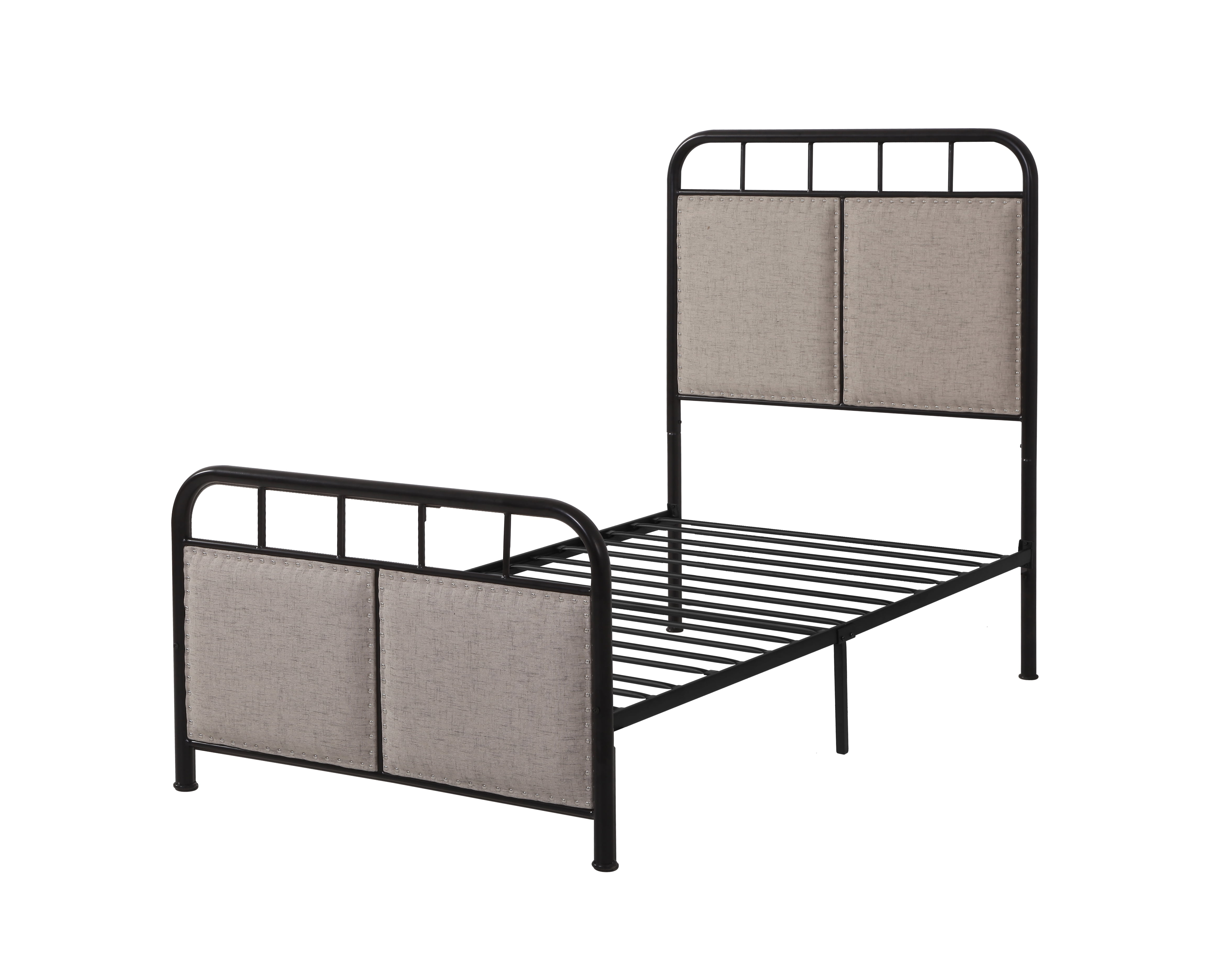 Twin Size Linen Upholstered Metal Bed Frame with Headboard and ...