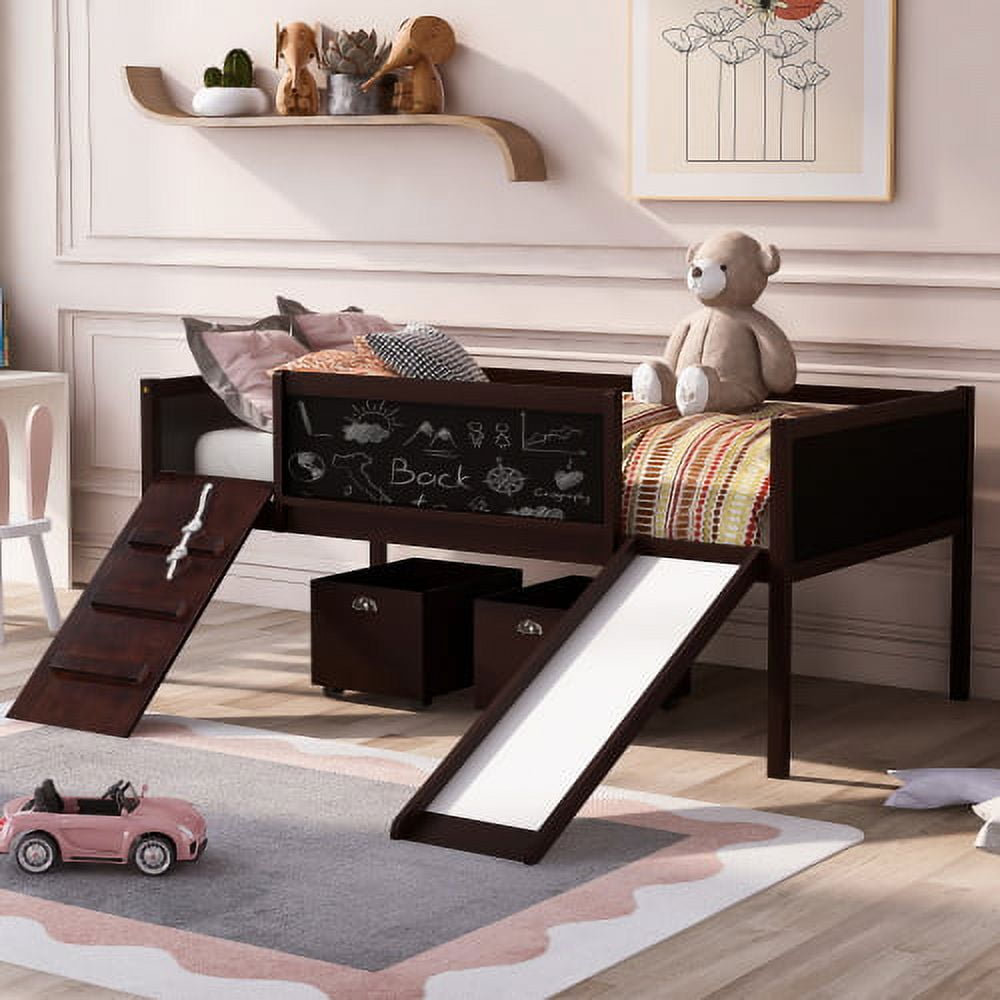 Twin Size Loft Bed with Climbing Frame and Slide , Pine Wood Platform ...