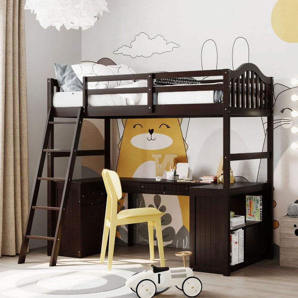 Twin Size Loft Bed Frame with Drawers, Cabinet, Shelves and Desk ...