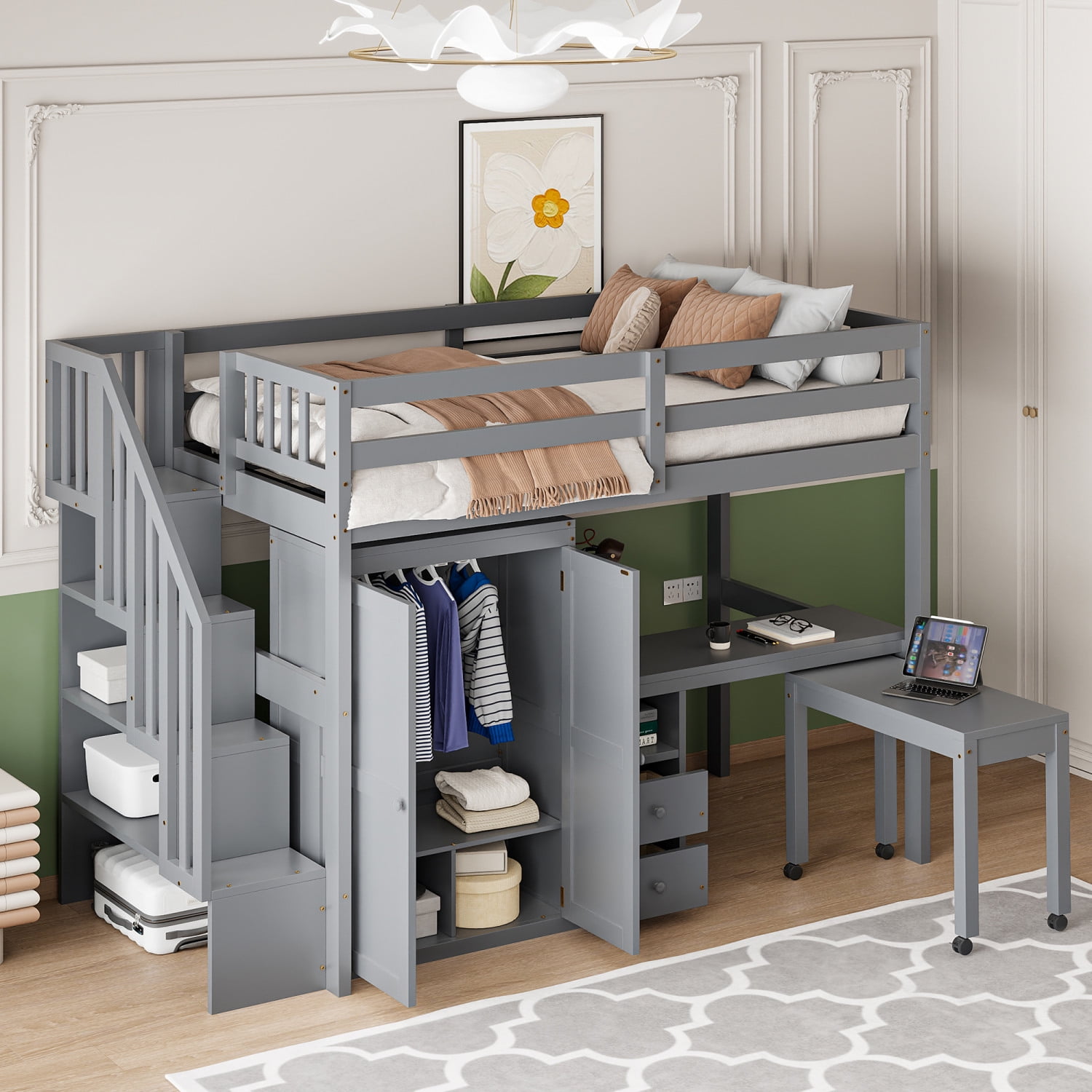 Twin Size Loft Bed with Storage Stairs and Drawers, Multifunctional ...