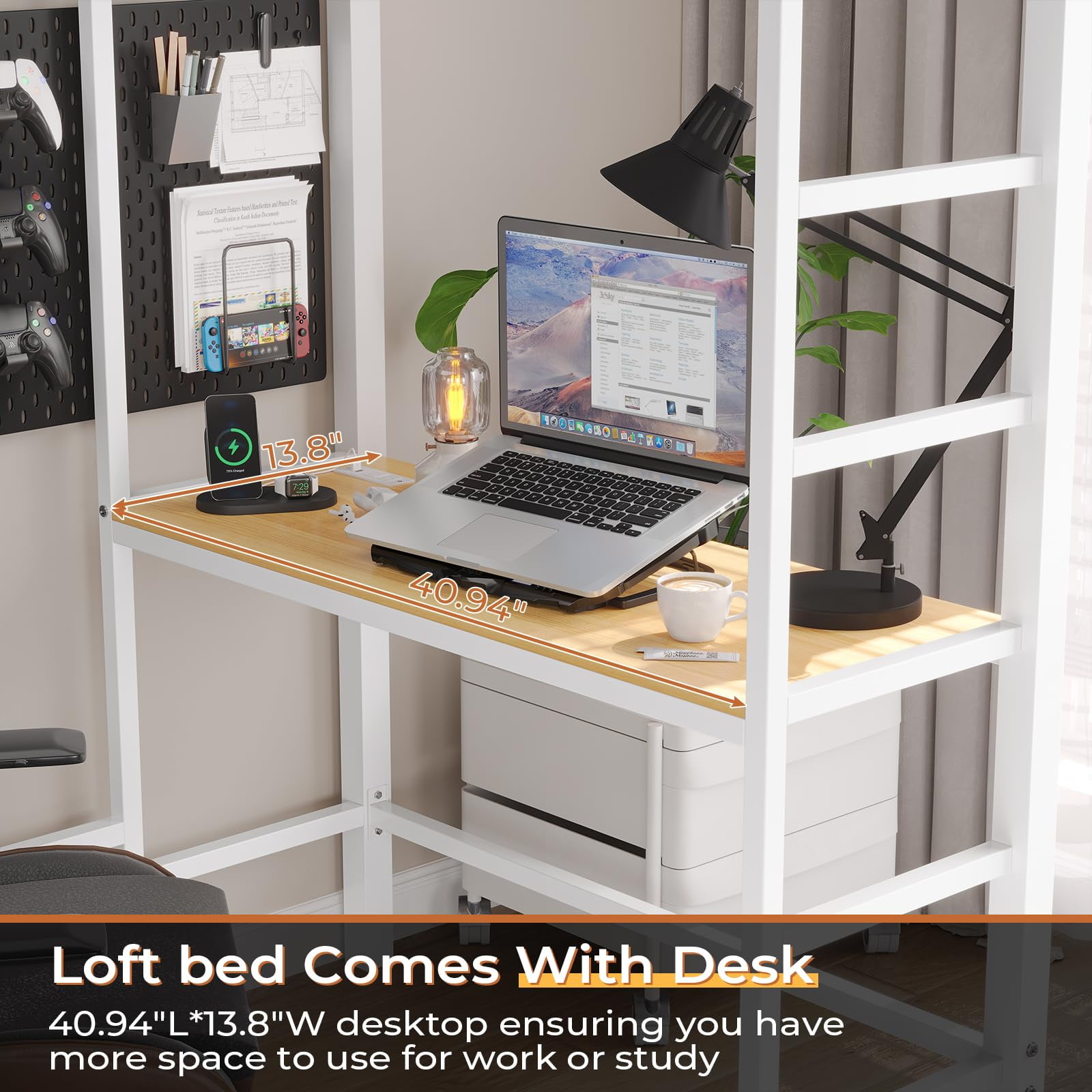 Twin Size Loft Bed with Study Desk, USB Outlets, RGB LED Lighting ...