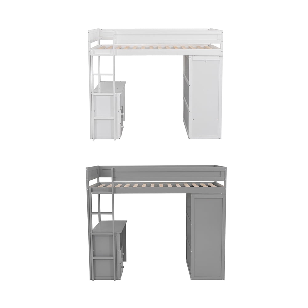 Twin Size Loft Bed With Desk Wardrobe Wooden Twin Loft Bed With Drawers ...
