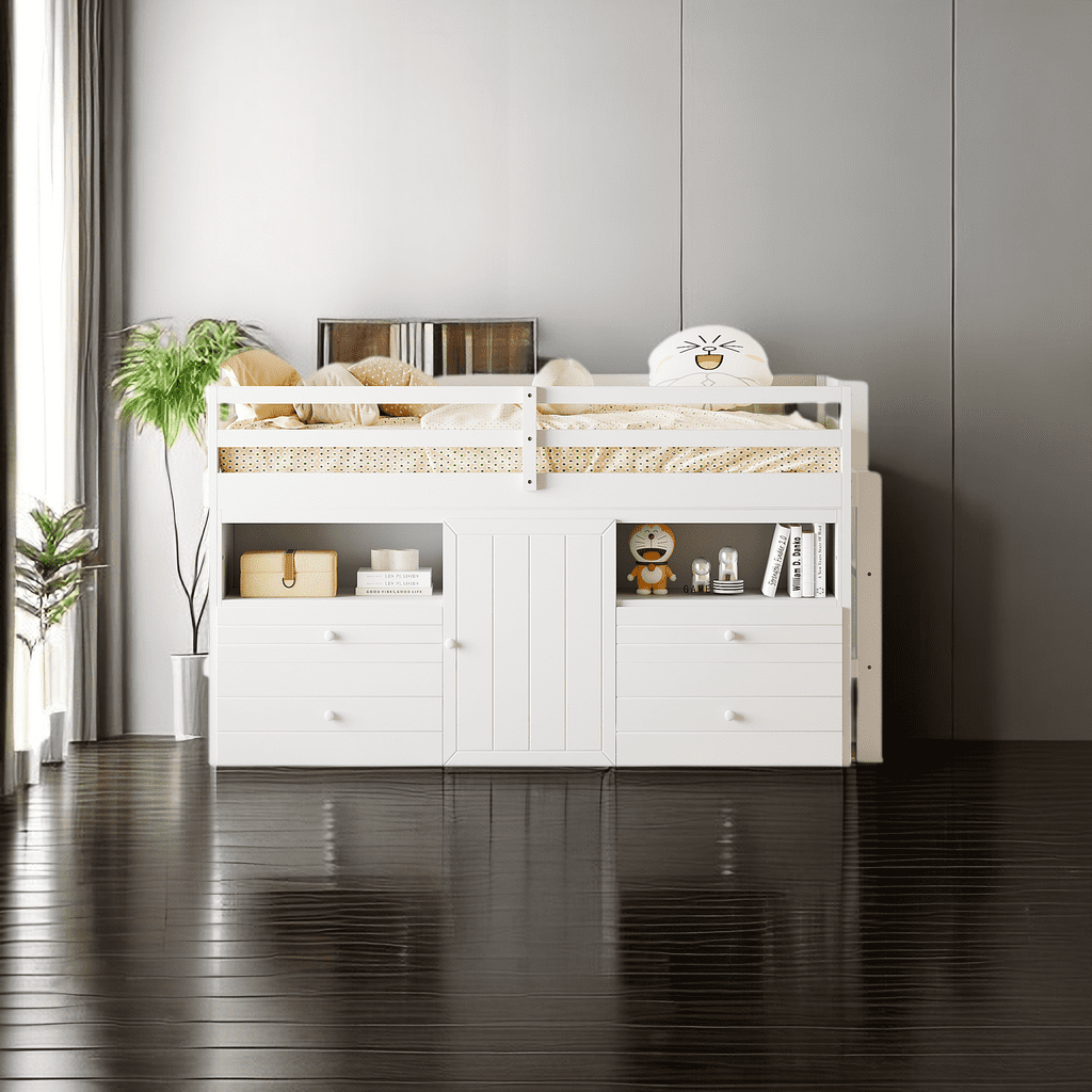 Twin Size Loft Bed with 4 Drawers,Underneath Cabinet and Shelves,Twin ...