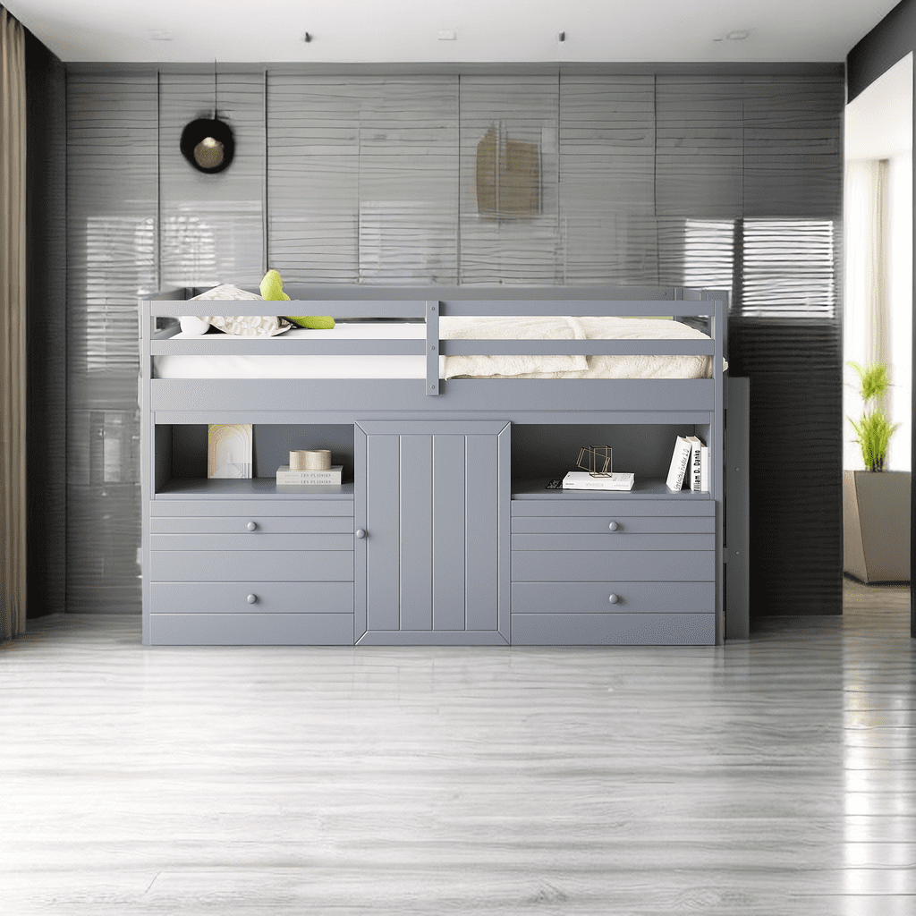 Twin Size Loft Bed with 4 Drawers,Underneath Cabinet and Shelves,Twin ...