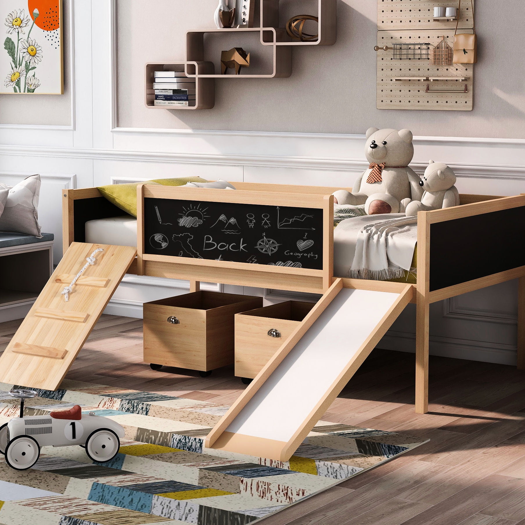 Twin Size Loft Bed with Climbing & Chalkboard | Train Body, Draw Freely ...