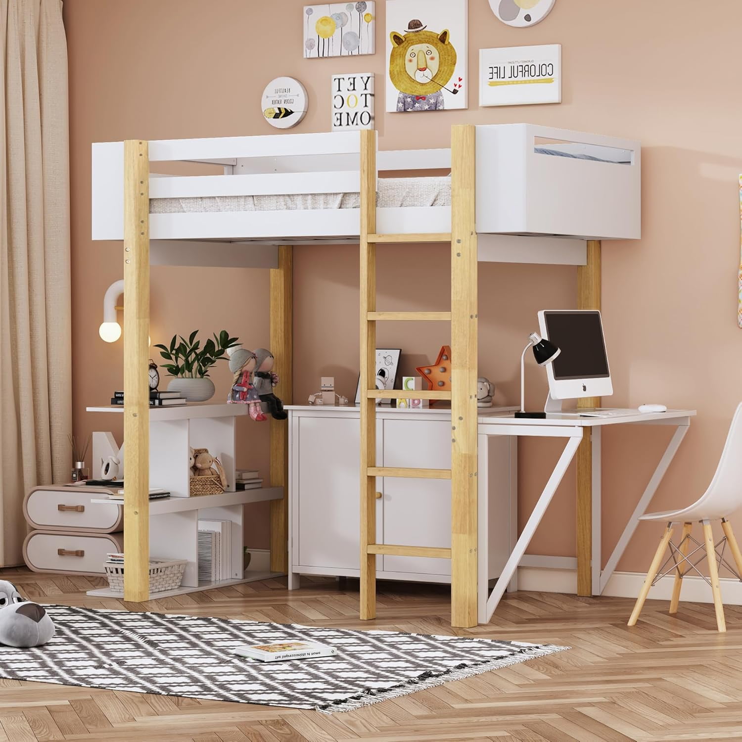 Twin Size Loft Bed with Foldable Desk, Bookshelf and Built-in Storage ...