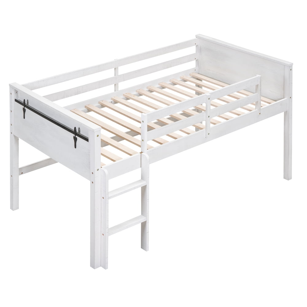Twin Size Loft Bed with Hanging Clothes Racks, Wood Loft Bed Frame with ...