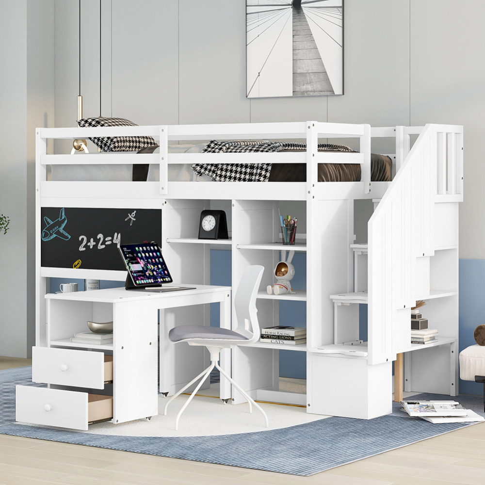Twin Size Loft Bed with Pullable Desk and Storage Shelves ...