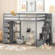 Twin Loft Bed, High Loft Bed with Stairs and Desk, Solid Wood Loft Bed ...