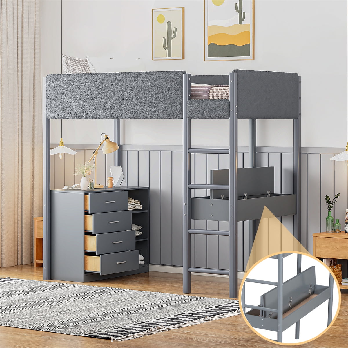 Twin Size Loft Bed with Versatile Desk, Multi-Functional Loft Bed with ...