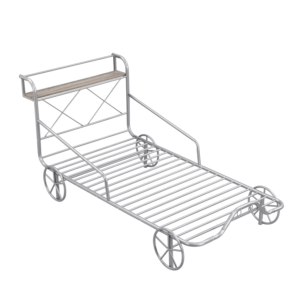 Twin Size Metal Car-Shaped Platform Bed Frame with Wheels, Safety ...