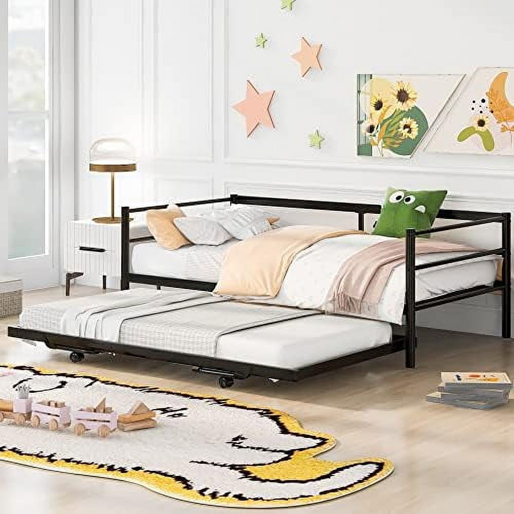 Twin Size Metal Daybed with Adjustable Trundle, Pop Up Trundle Daybed ...