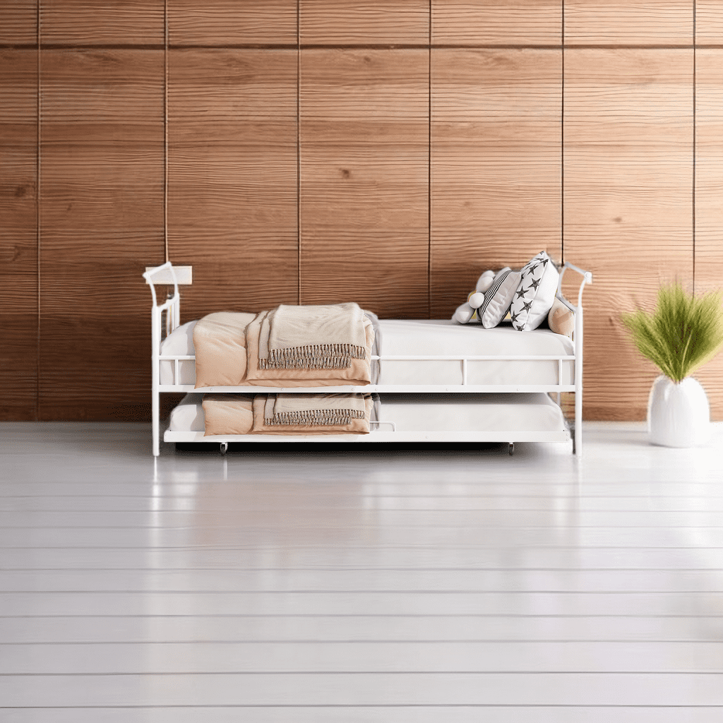 Twin Size Metal Daybed with Curved Handle Design and Twin Size Trundle ...