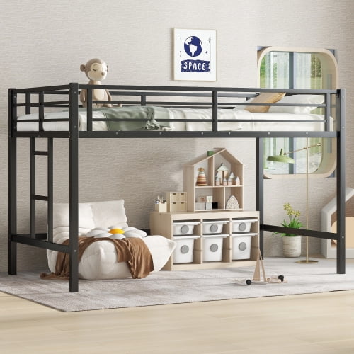 Twin Size Metal Loft Bed for Kids & Teens, Black Space Saving Design ...