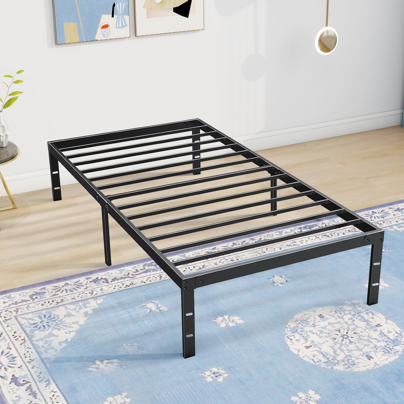 Twin Size Heavy Duty Metal Platform Bed Frame, Steel Slats Support, No ...
