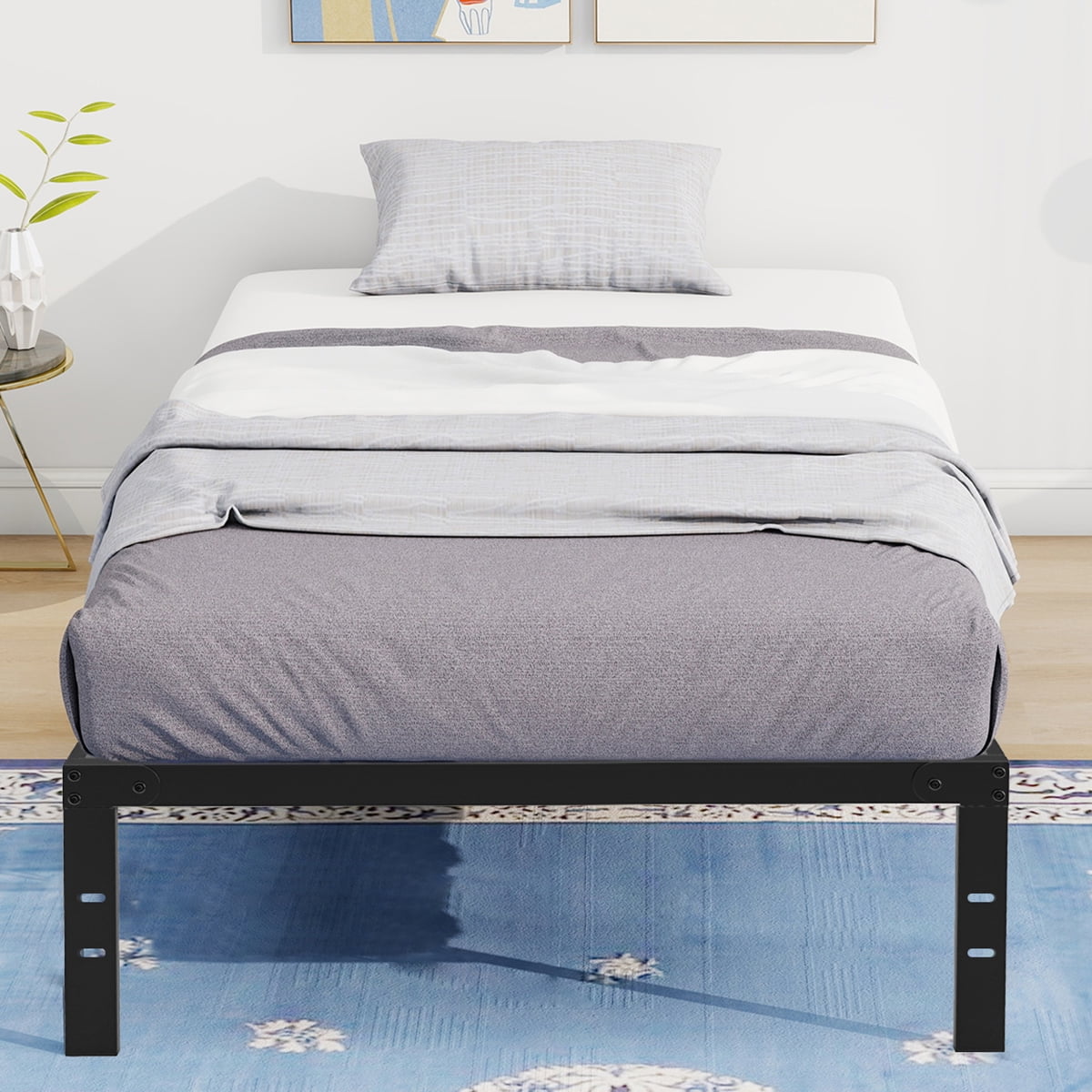 Twin Size Metal Bed Frame, Heavy Duty Mattress Foundation, Steel Slats ...