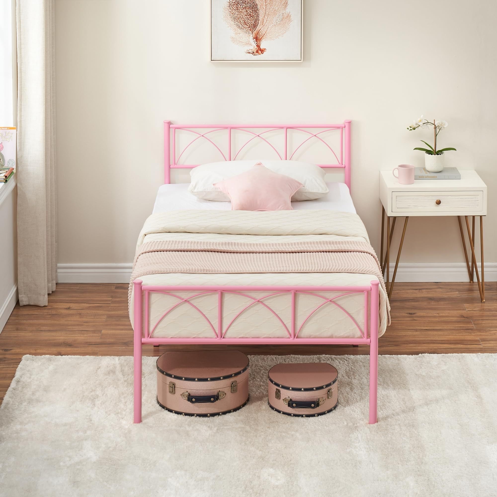Twin Size Modern Metal Platform Bed with Triple Curved Fork Design ...