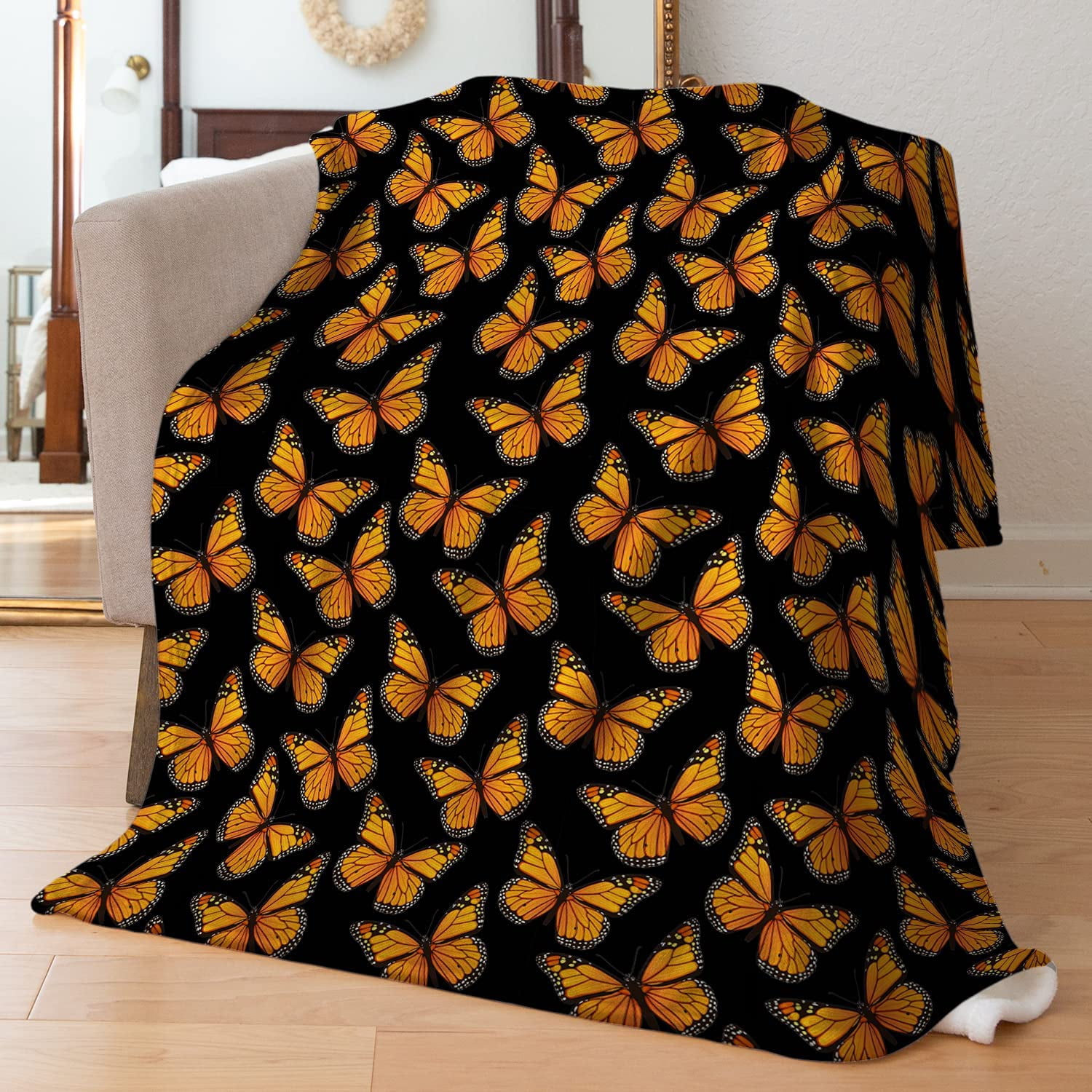 Twin Size Monarch Butterfly Fleece Throw Blanket for Bed Couch Sofa ...