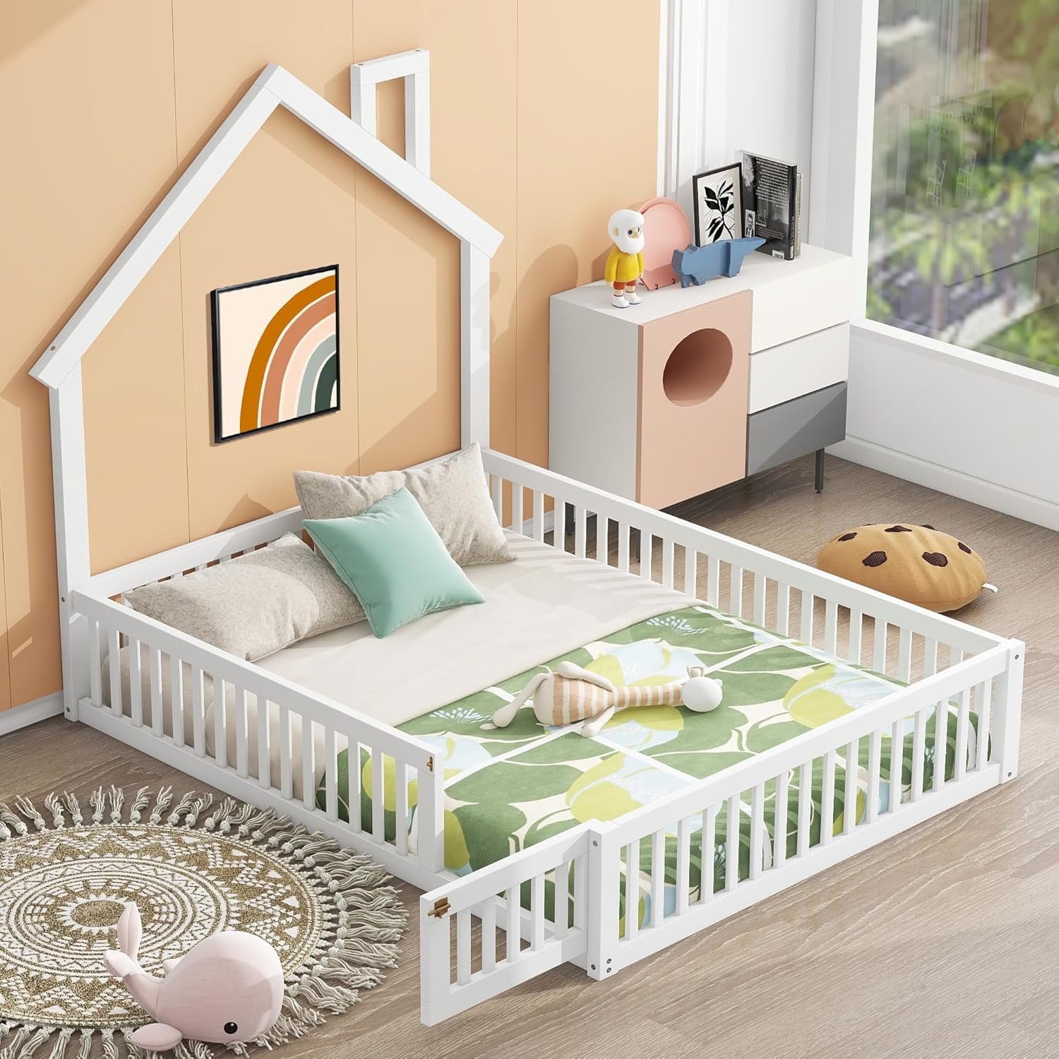 Twin Size Montessori Toddler Floor Bed Frame House-Shaped Frame ...