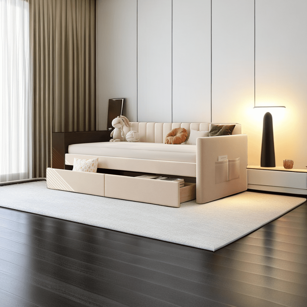 Twin Size Multi-Functional Storage Upholstered Daybed with Armrest ...