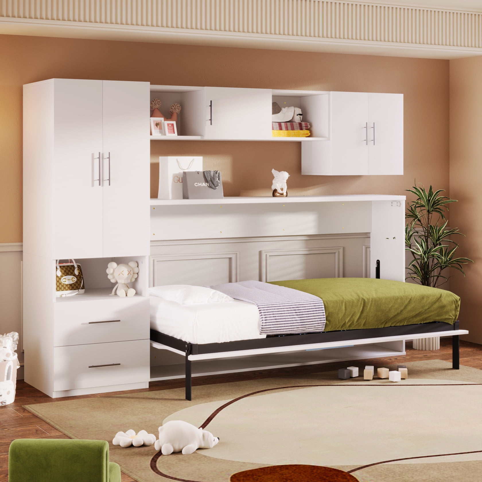 Twin Size Murphy Bed with 3 Open Shelves and Storage Nepal | Ubuy