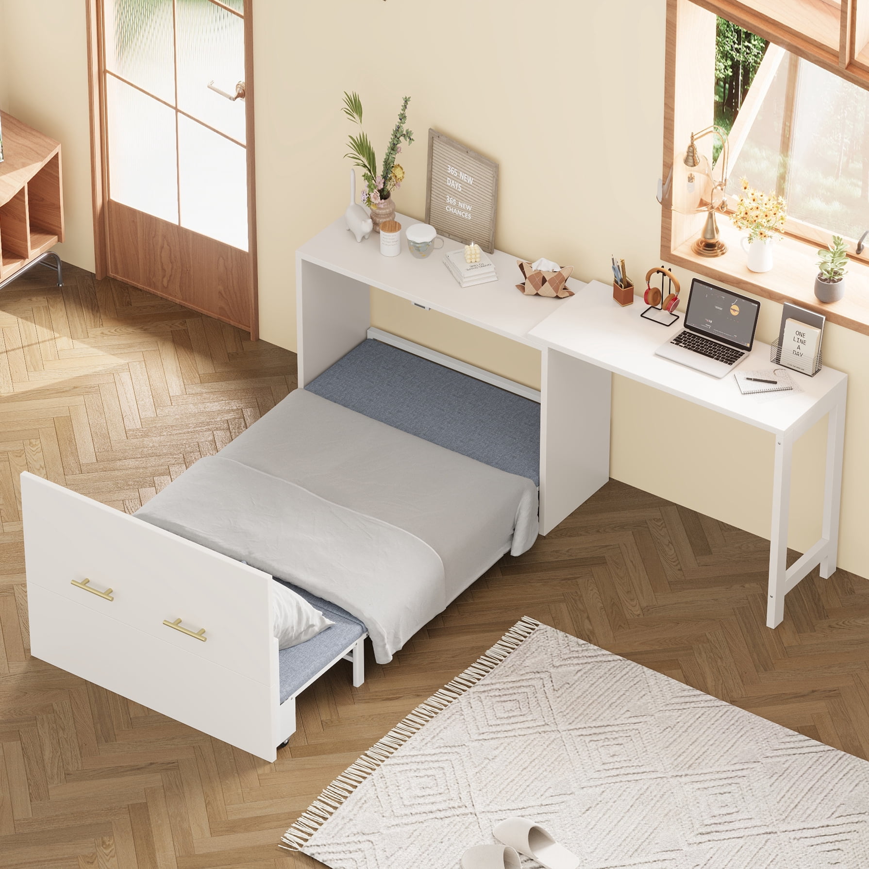 Twin Size Murphy Cabinet Bed with Adjustable Desk, Murphy Chest Dresser ...