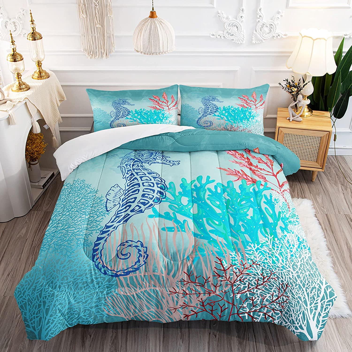 Twin Size Ocean Sealife Hippocampus Themed Bedding Quilt Bedspreads ...