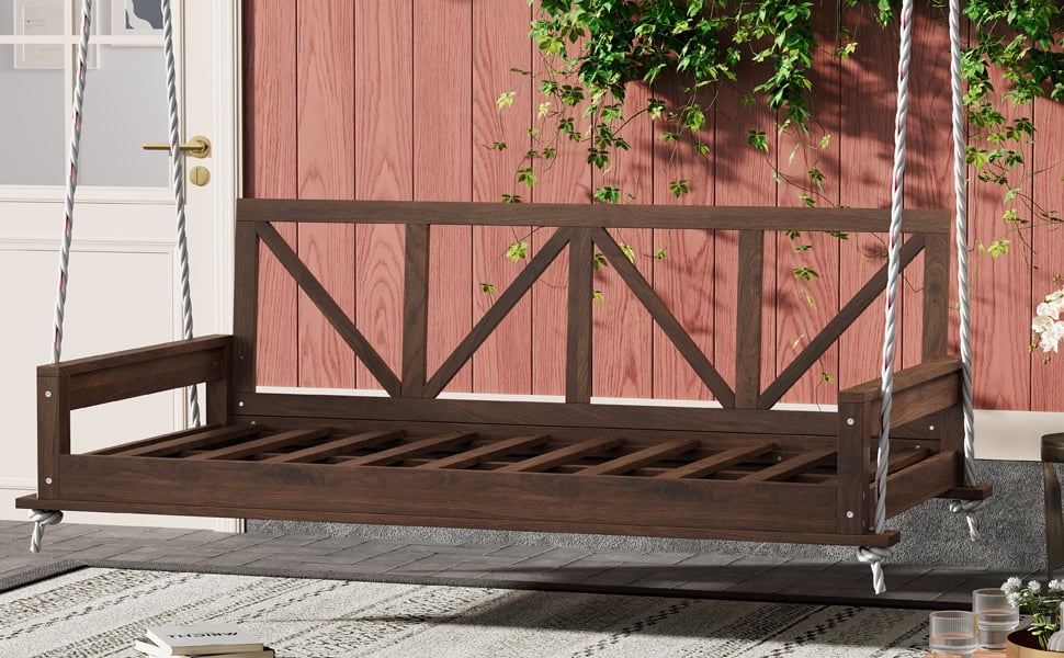 Twin Size Outdoor Swing Bed, Solid Wood Weather, Resistant Frame with ...