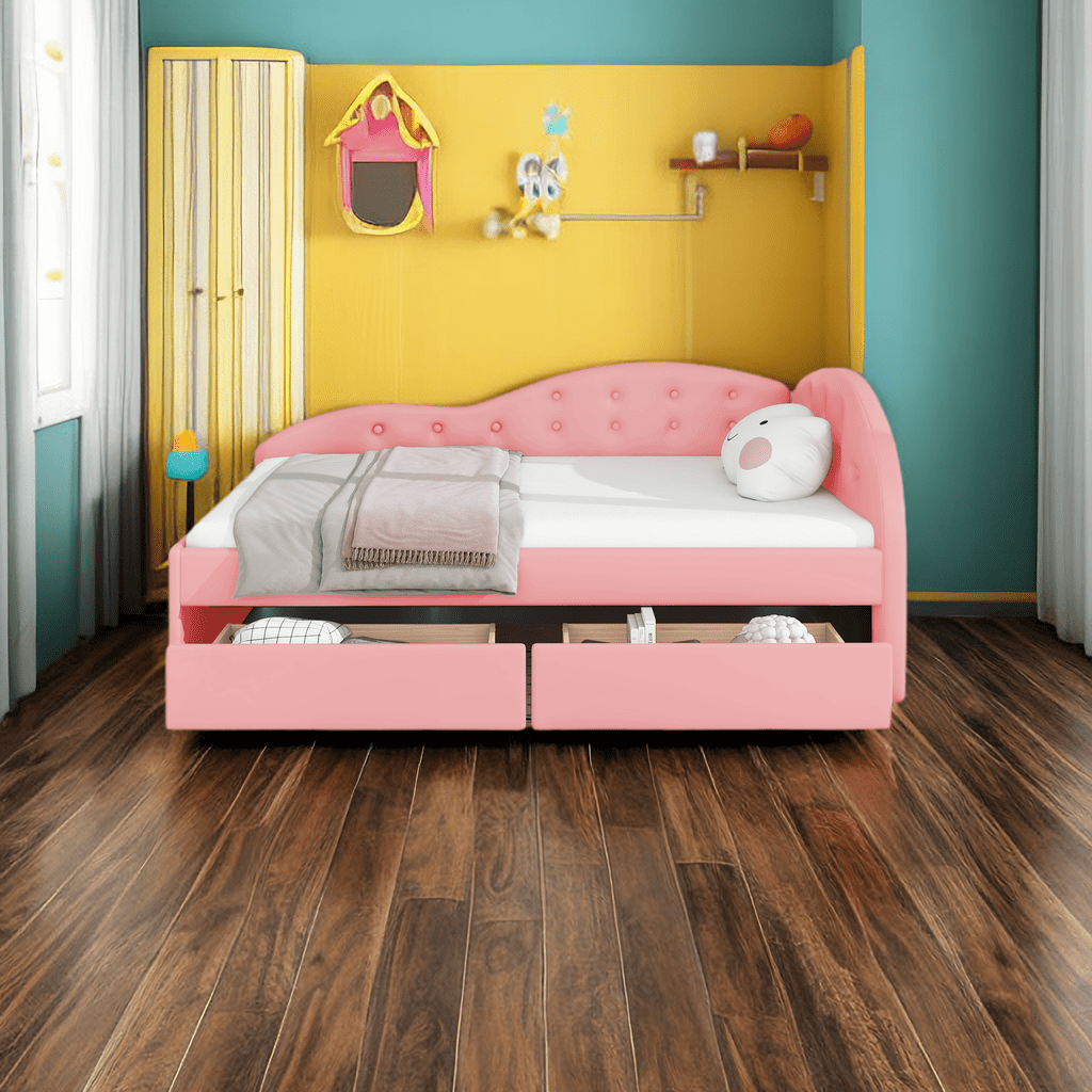 Twin Size PU Upholstered Tufted Daybed with Two Drawers and Cloud ...