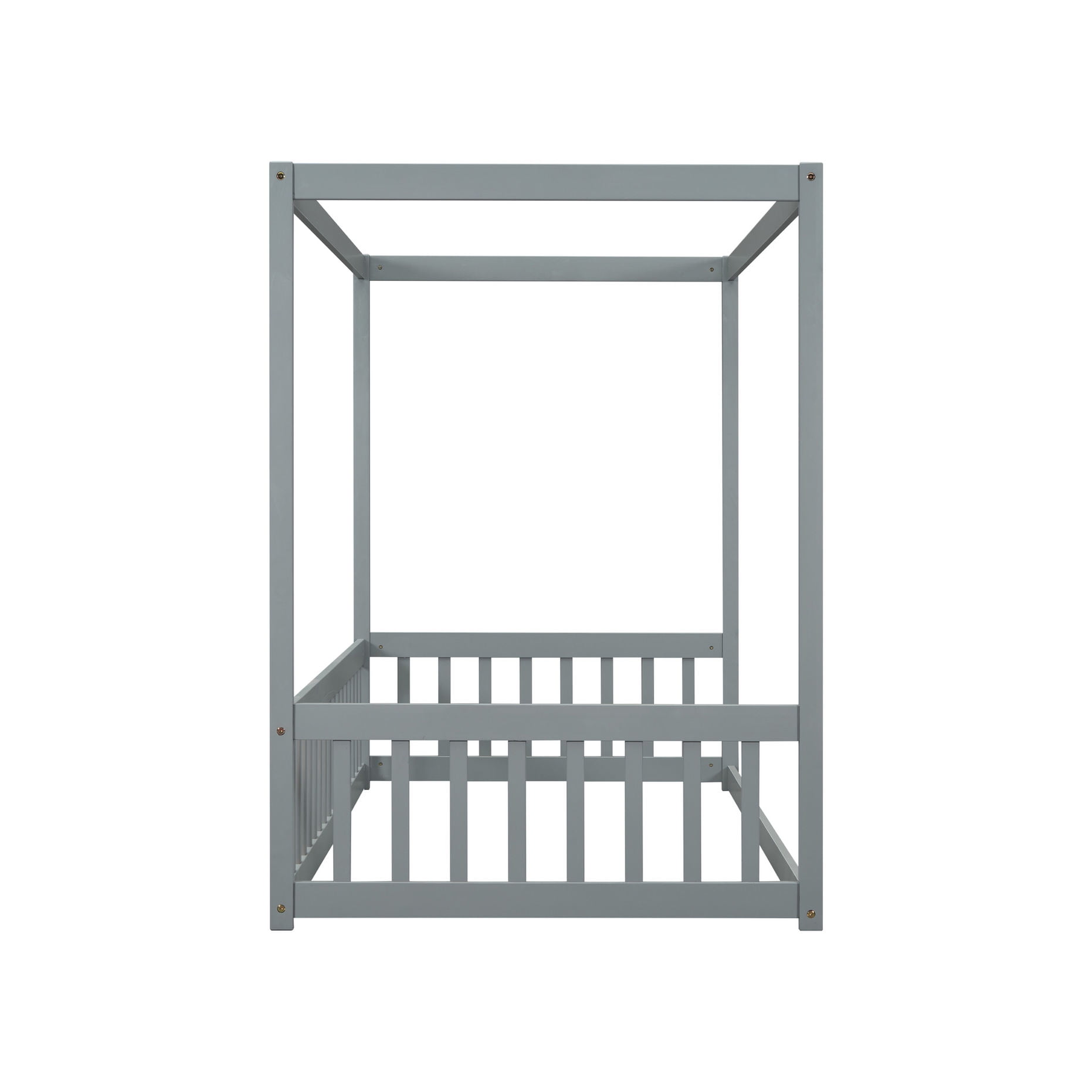 Twin Size Pine Wood Canopy Frame Floor Bed - Grey, Guardrails - Walmart.com