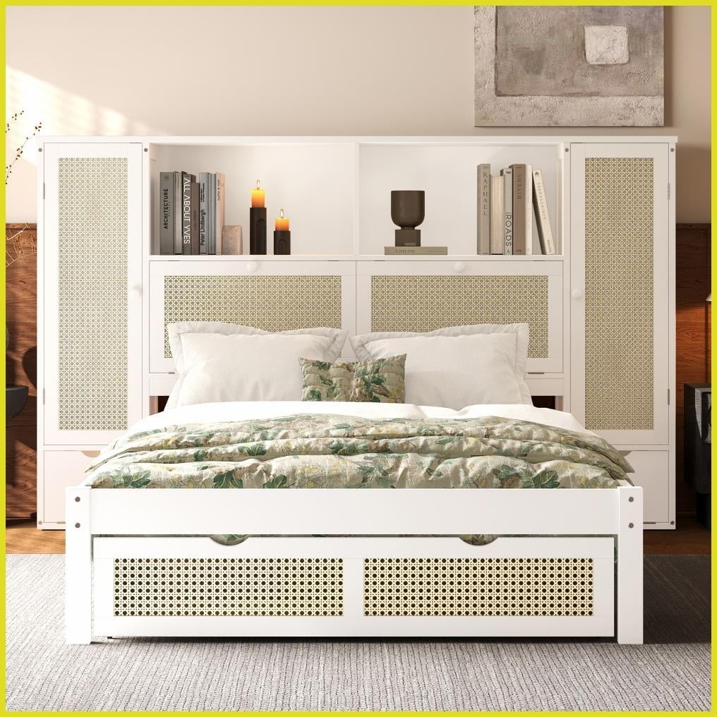 Twin Size Pine Wood Platform Bed with Storage Lockers, Drawer ...