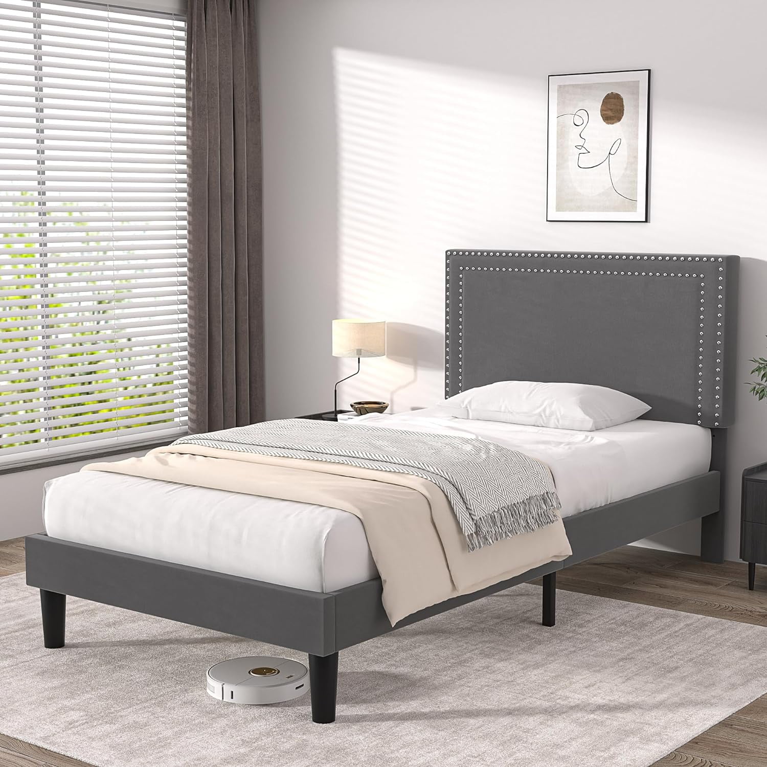 Twin Size Platform Bed Frame with Height Adjustable Upholstered ...