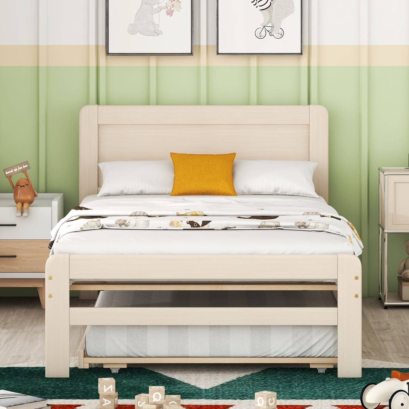 Twin Size Platform Bed Frame, Modern Design Wooden Twin Bed with ...