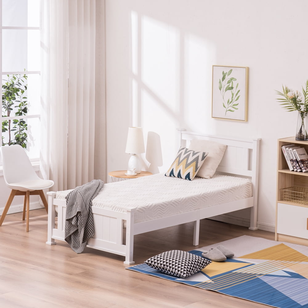 Twin Size Platform Bed Frame, Solid Wood Vertical Strip Panel Bed with ...
