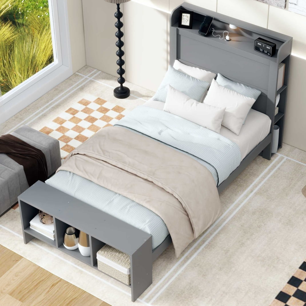 Twin Size Platform Bed, Modern Multi-Function Storage Bed Frame with ...
