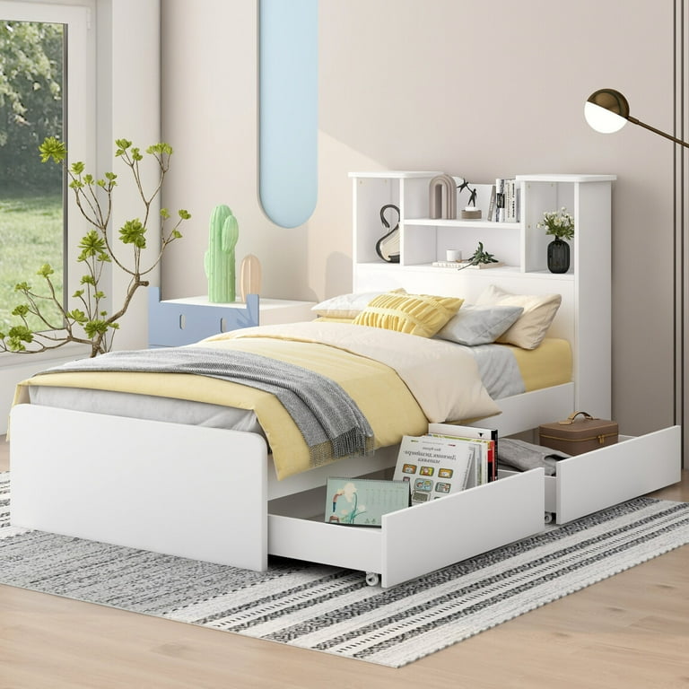 Twin platform bed with storage drawers store