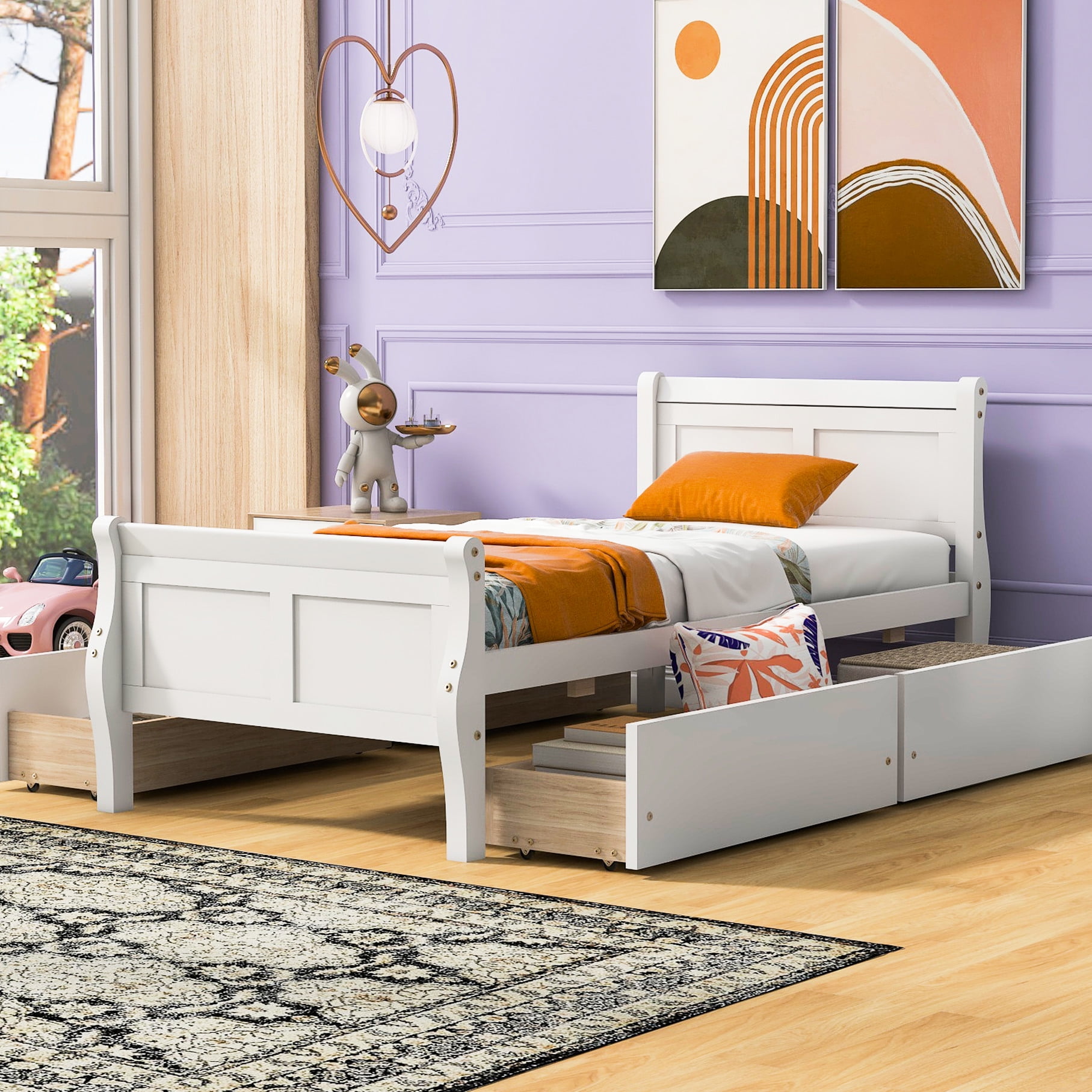 Twin Size Platform Bed With 4 Drawers, White - Solid Wood Build For ...