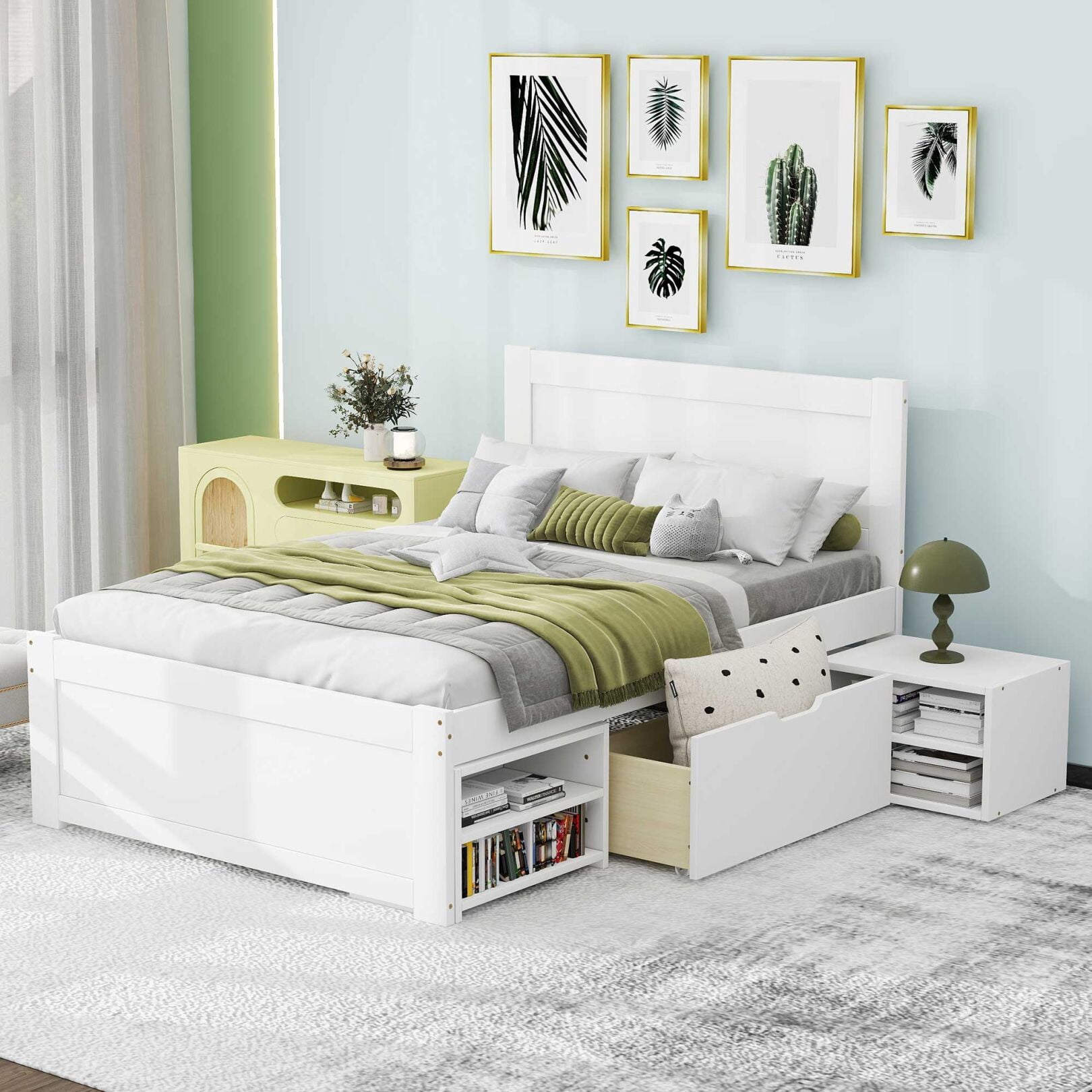 Twin Size Platform Bed with Two Open Double-Layer Storage Shelves ...