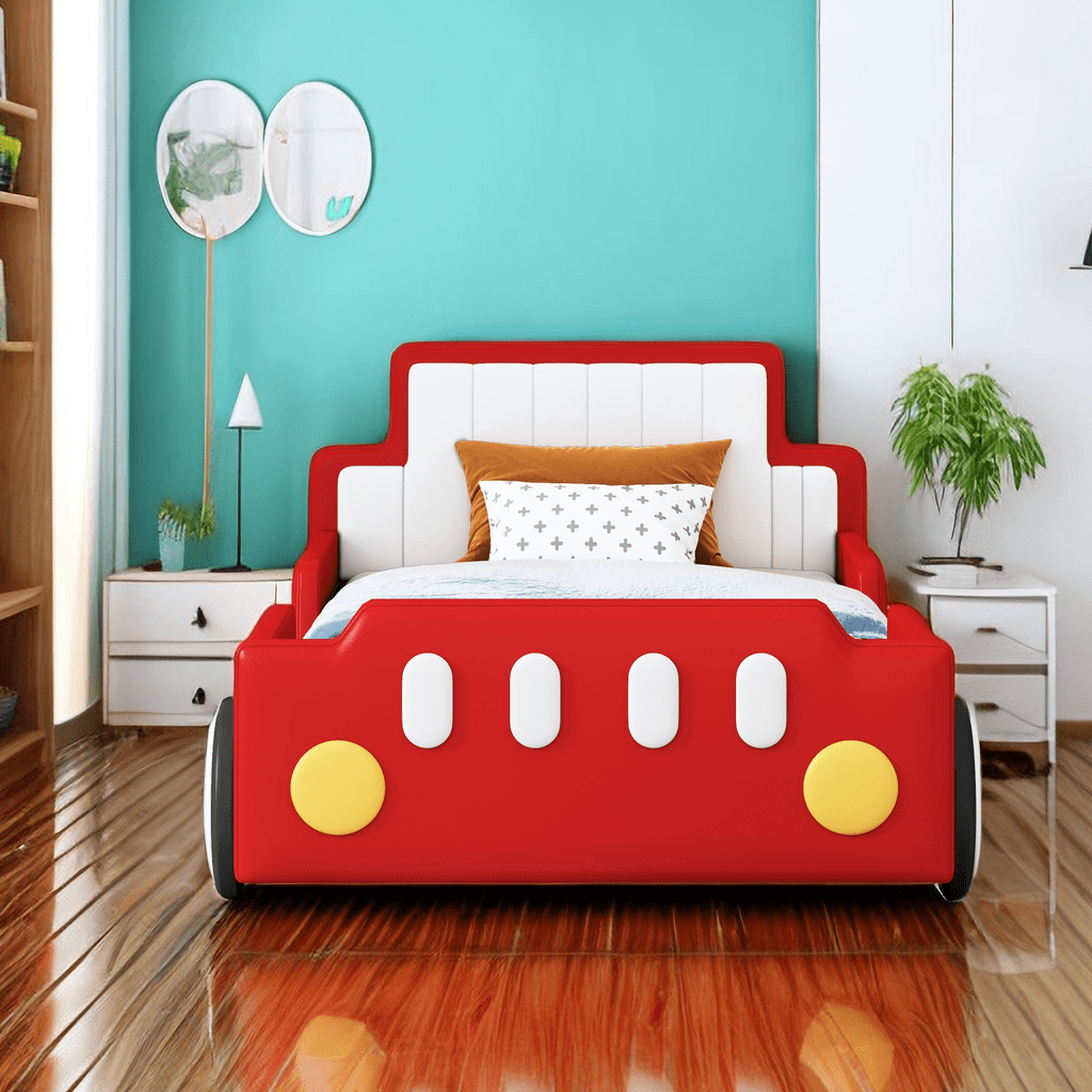 Twin Size Race Car-Shaped Bed with Wheels, Platform Bed with ...