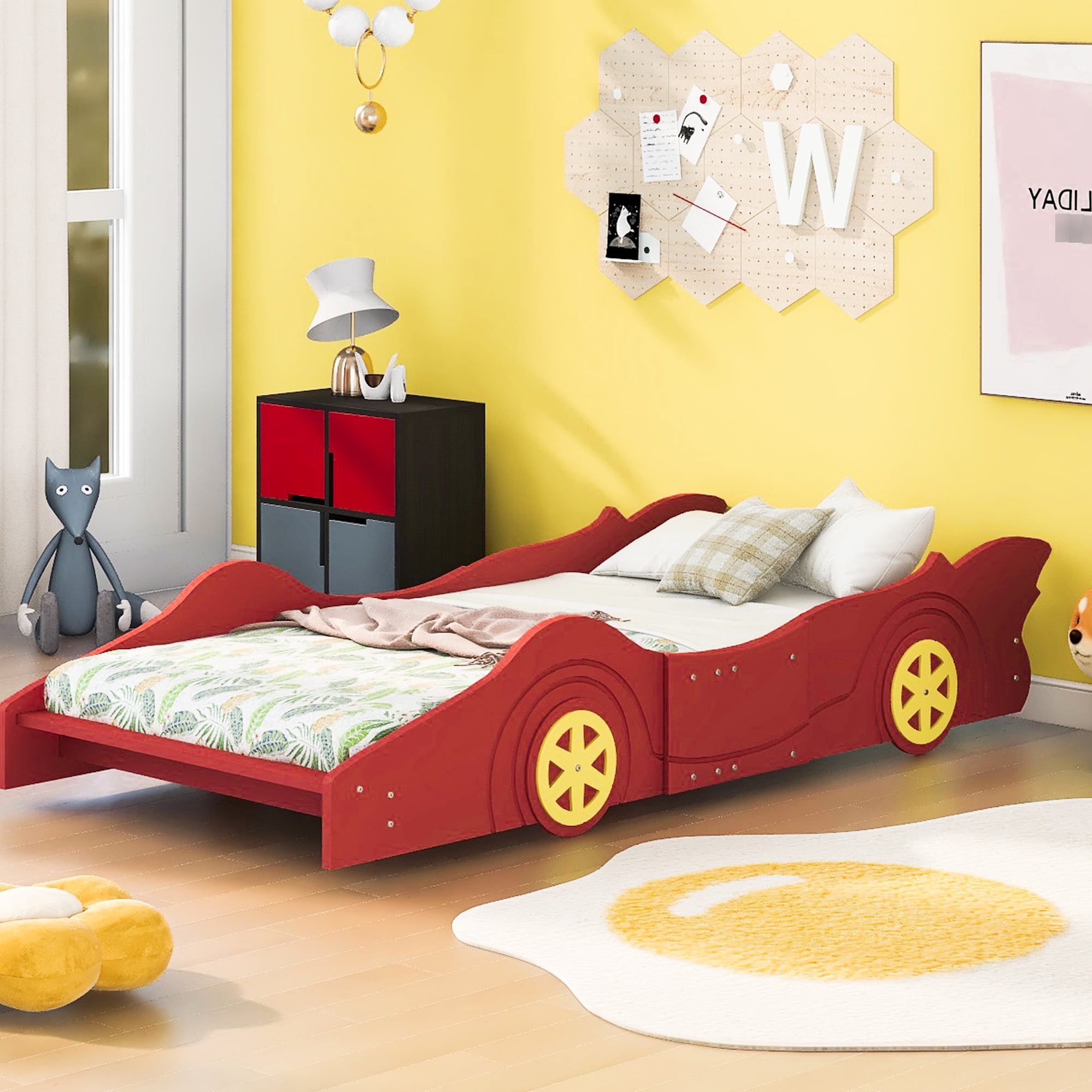 Twin Size Race Car-shaped Bed With Wheels In Vibrant Red, Built ...