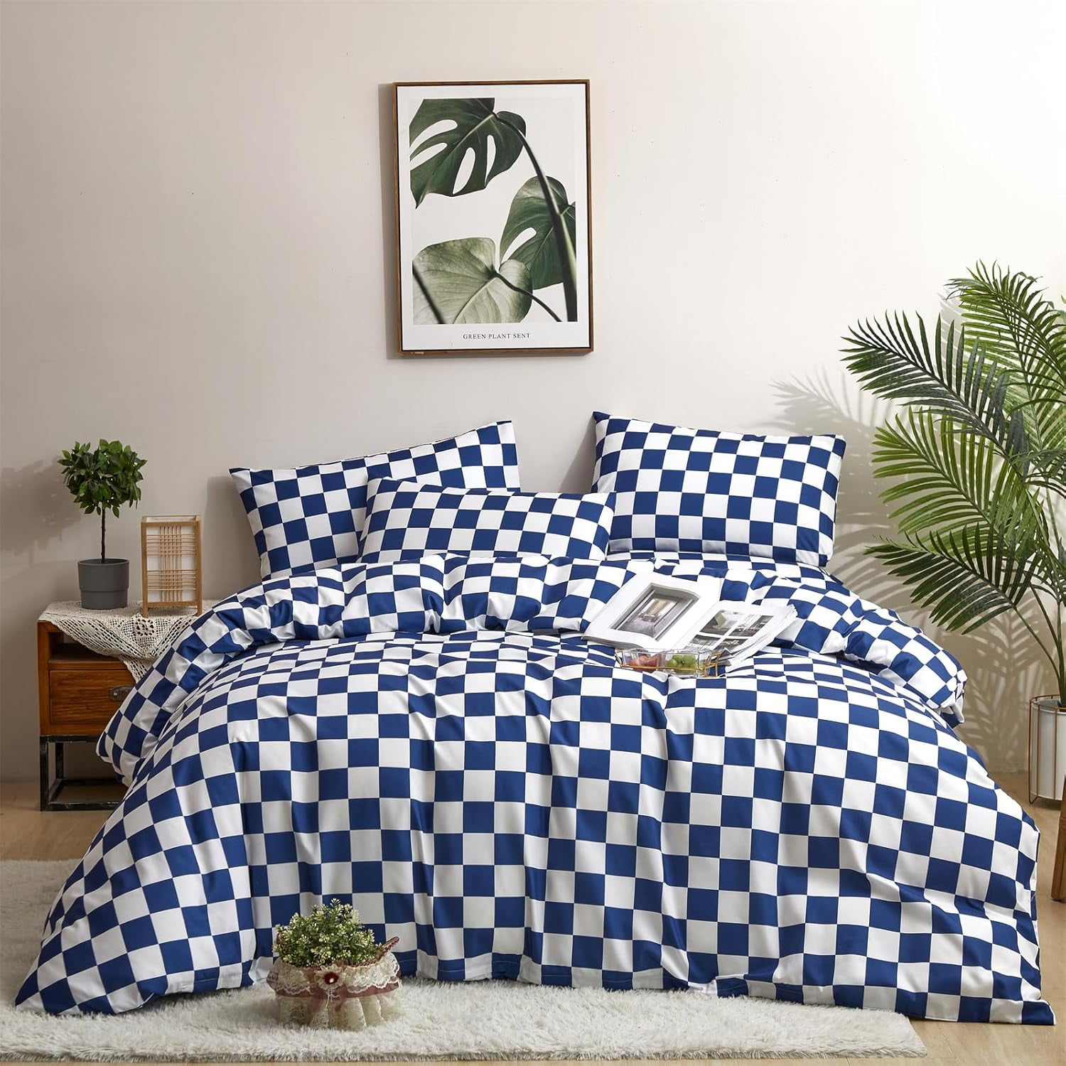 Twin Size Royal Blue and White Plaid Comforter Set for Boys and Girls ...