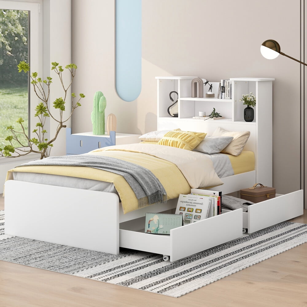 Twin Size Storage Platform Bed,Platform Bed Frame with 4 Open Storage ...
