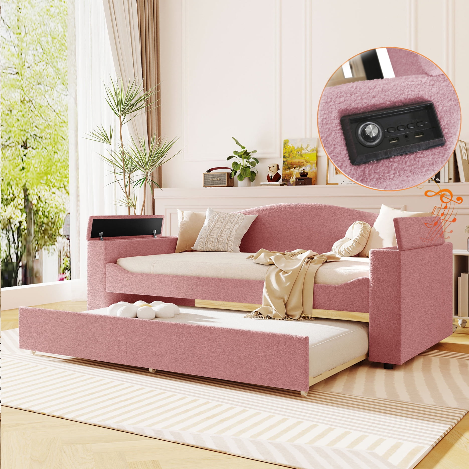 Twin Size Teddy Fleece Daybed with Integrated Bluetooth Audio System ...