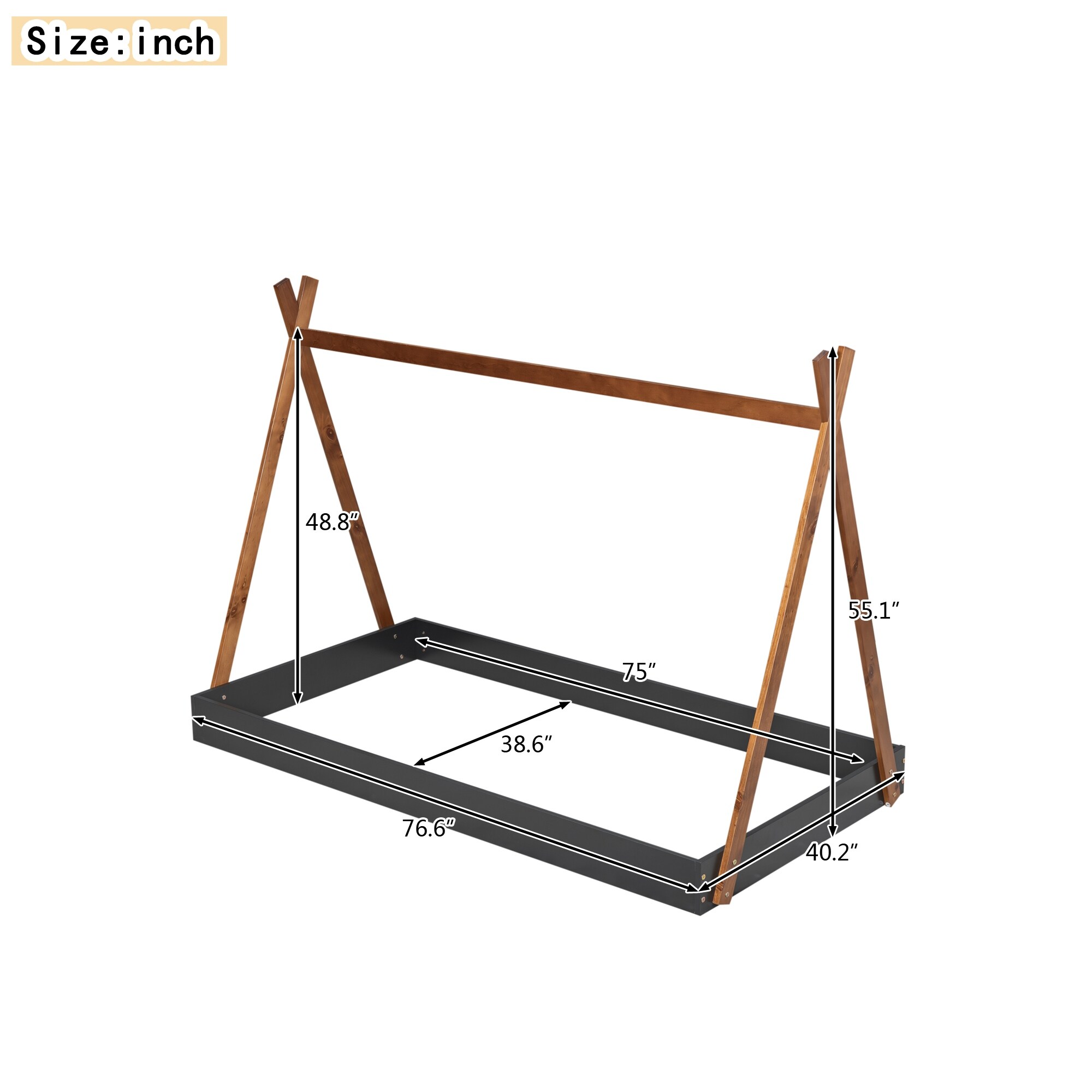 Twin Size Tent Floor Bed with Triangle Structure - Walmart.com