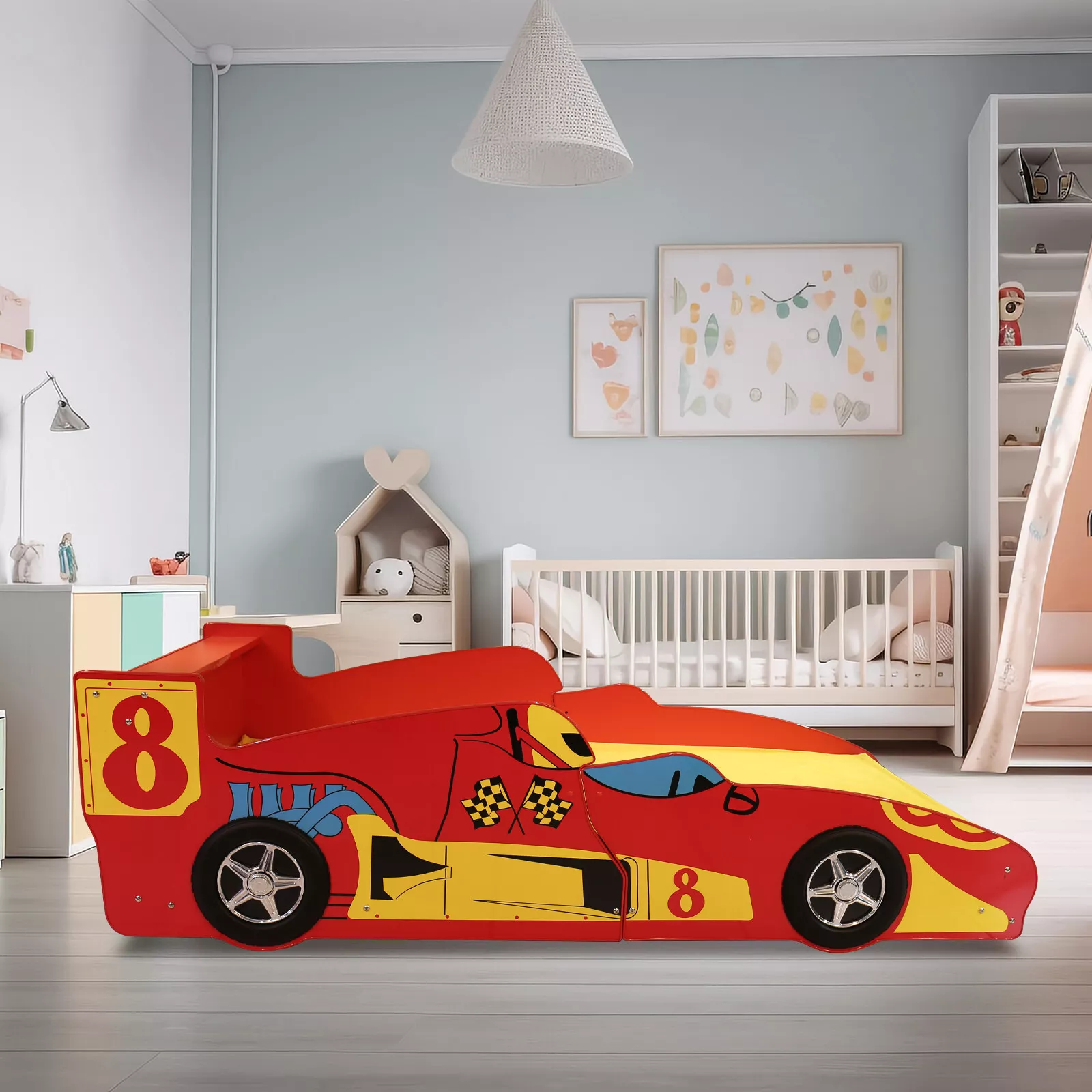 Twin Size Toddler Bed Formula1 Racing Car Bed Frame Wooden With 3D ...